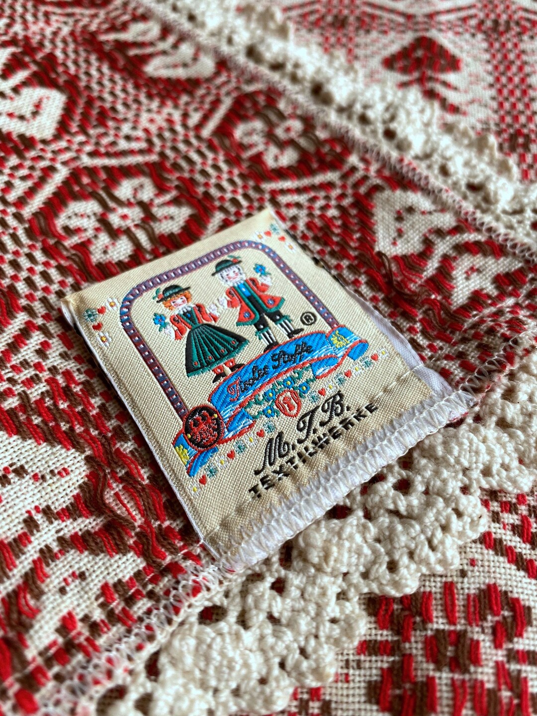 Vintage Italian Table Runner in Red and White Patterns With Crocheted ...