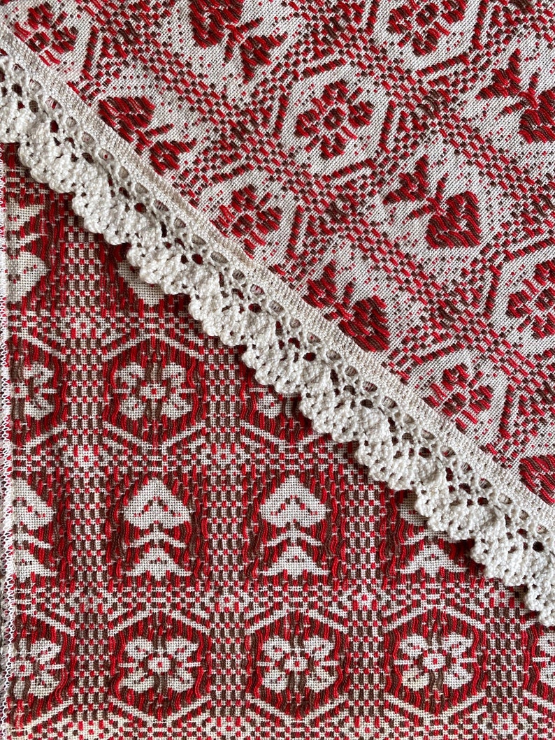 Vintage Italian Table Runner in Red and White Patterns With Crocheted ...