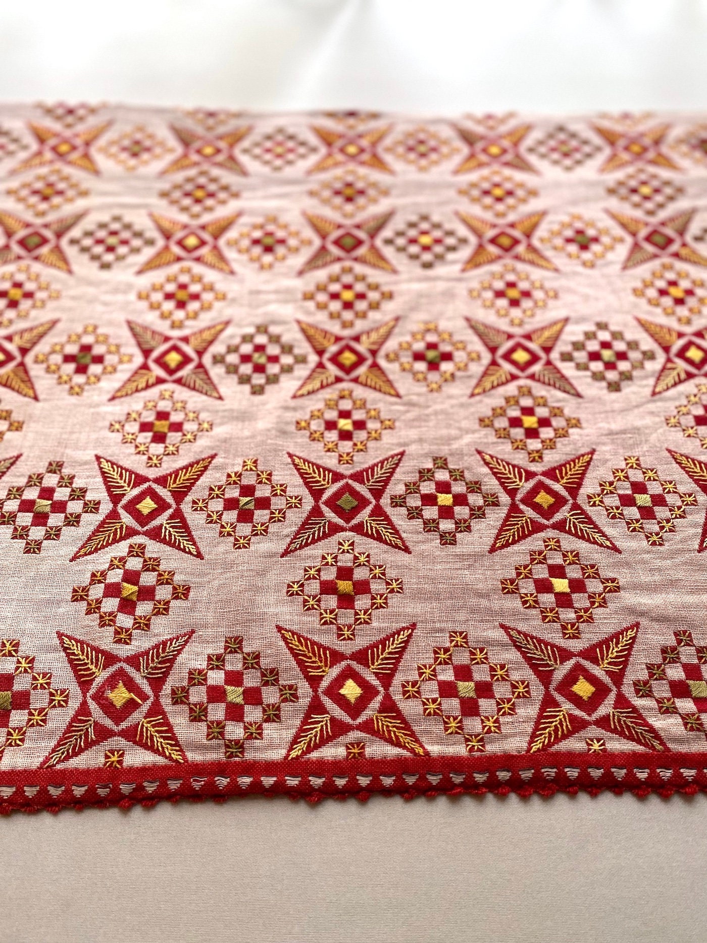 Vintage Altar Cloth | Christmas Table Runner | Embroidered Fireplace ...
