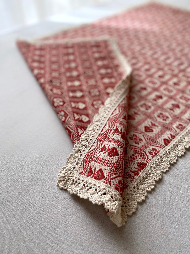 Vintage Italian Table Runner in Red and White Patterns With - Etsy