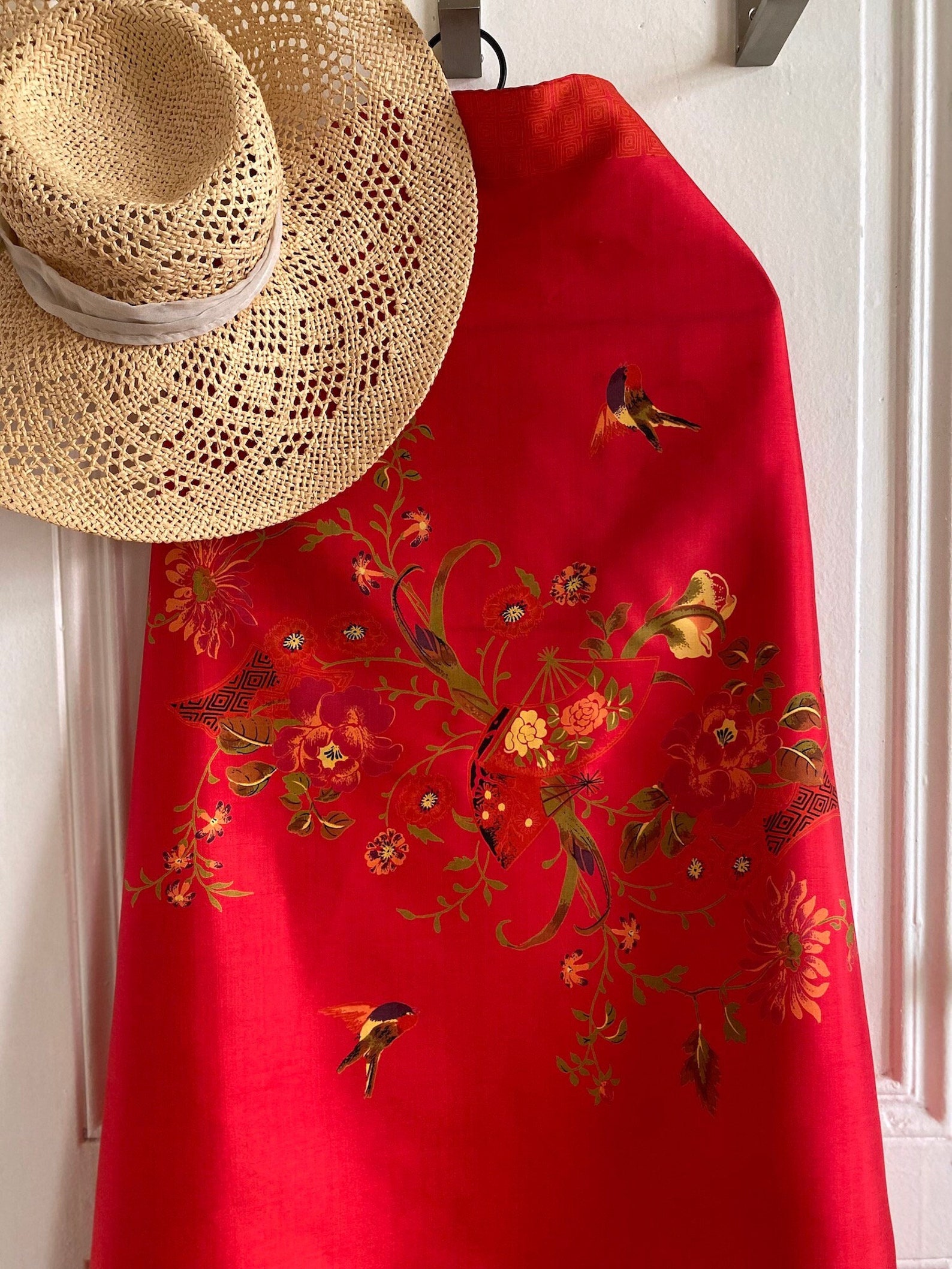 Vintage Thai Silk Scarf Flora and Fauna Fabric Fabric Wall Hanging ...