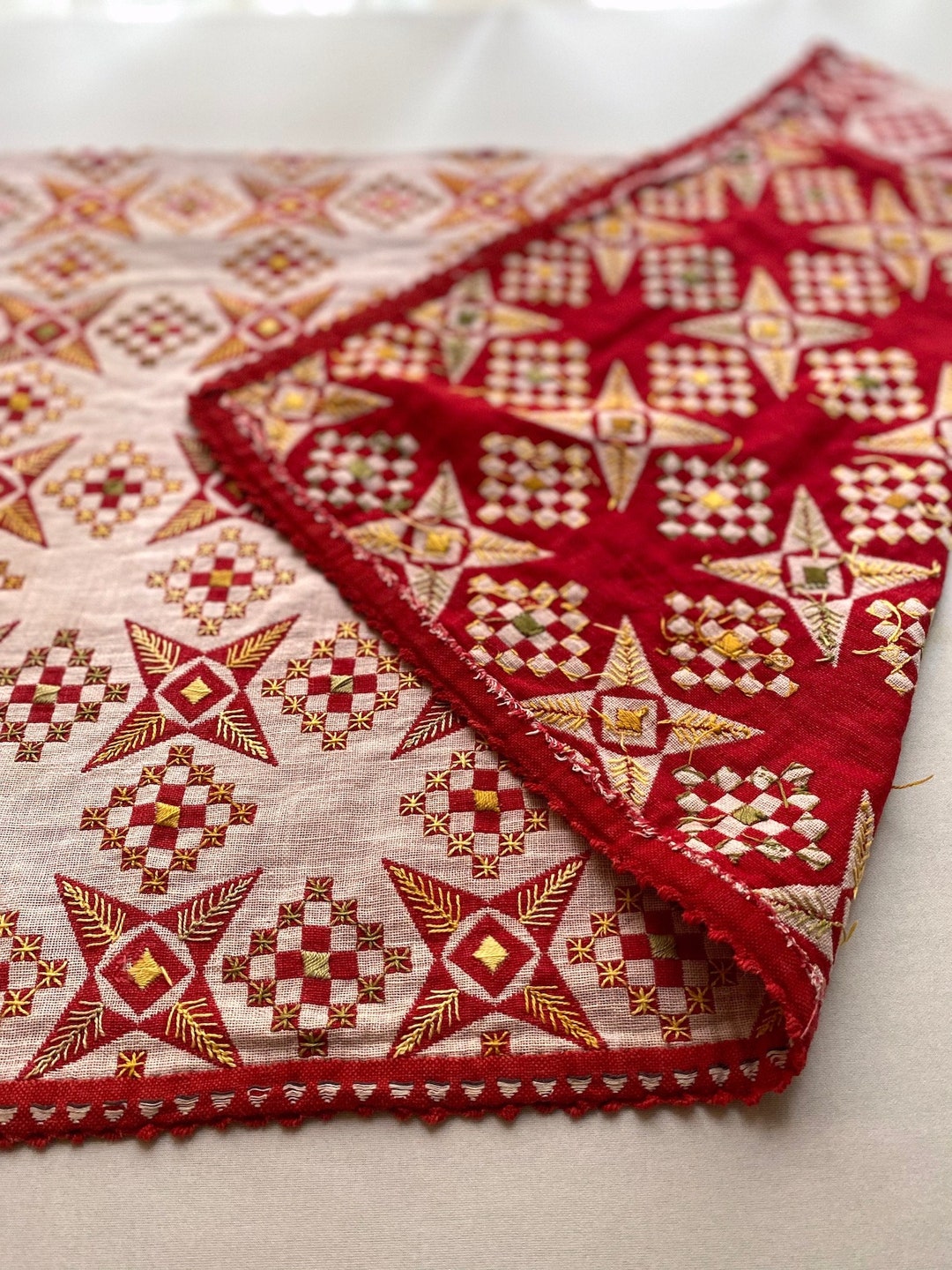 Vintage Altar Cloth | Christmas Table Runner | Embroidered Fireplace ...