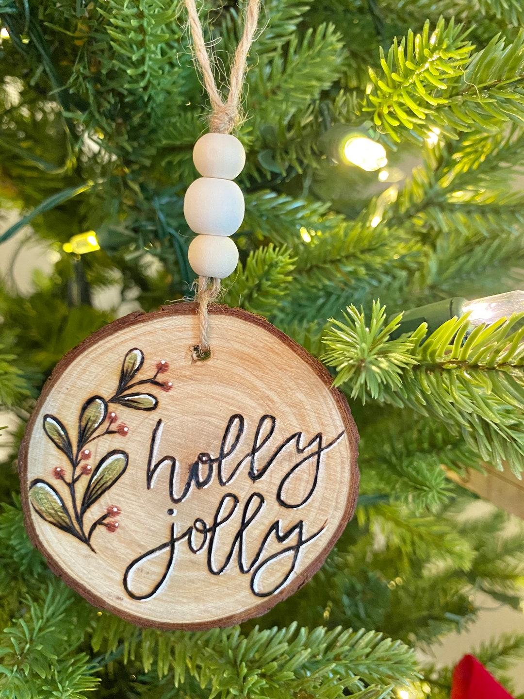 Wood-burned Holly Jolly Christmas Ornament - Etsy