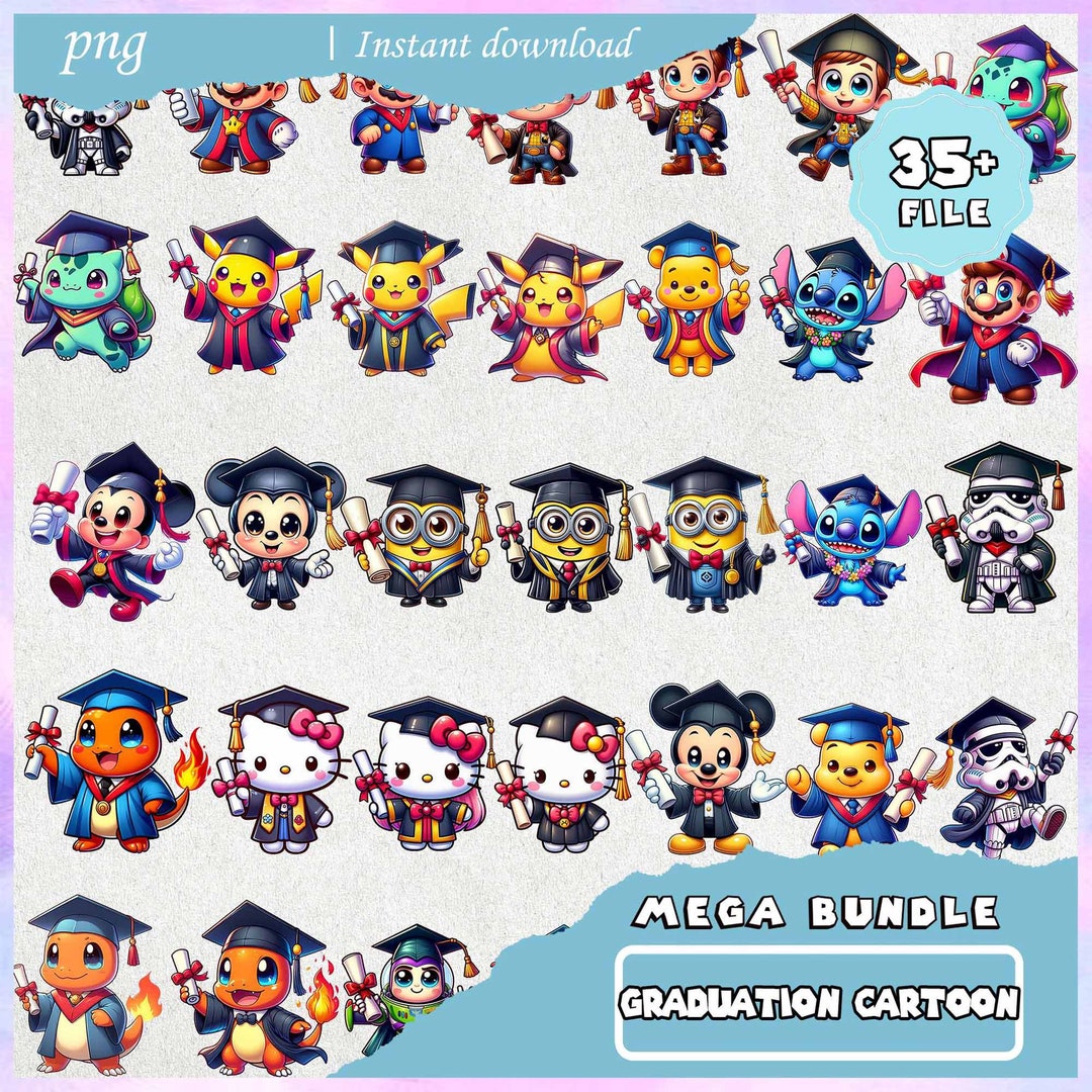 Mega Cartoon Graduation PNG Mega Bundle, Graduation 2024 PNG ...