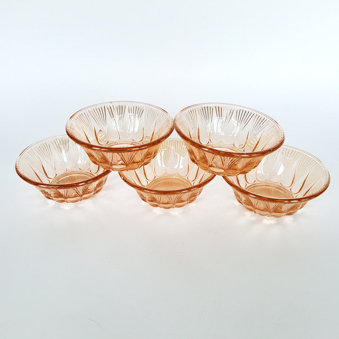 5 Pink Vintage Compote Bowls, 11 Cm, Rosalin Glass, 1960s, Dessert ...
