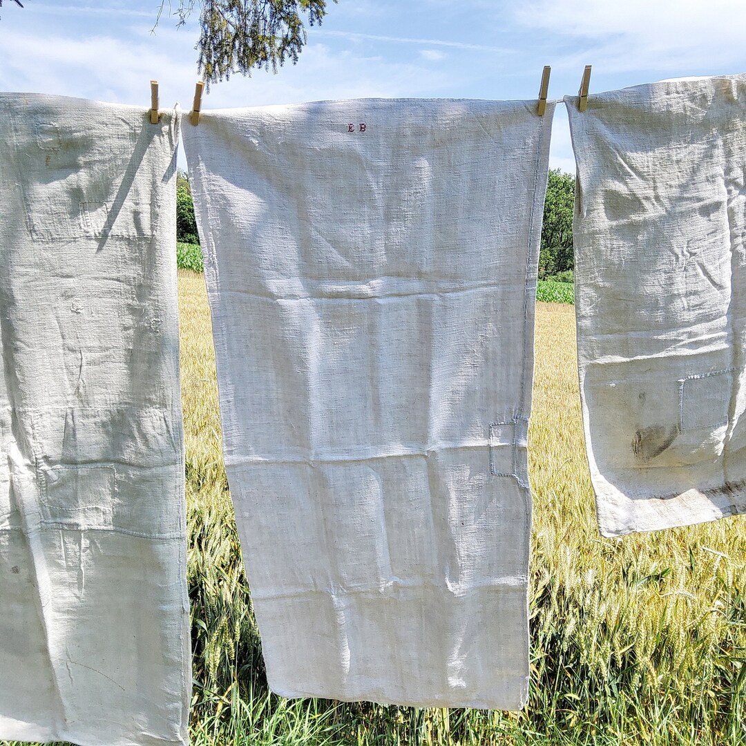 Old Linen Sacks, Flour Sacks, Vintage White Decoration, as a Rug ...