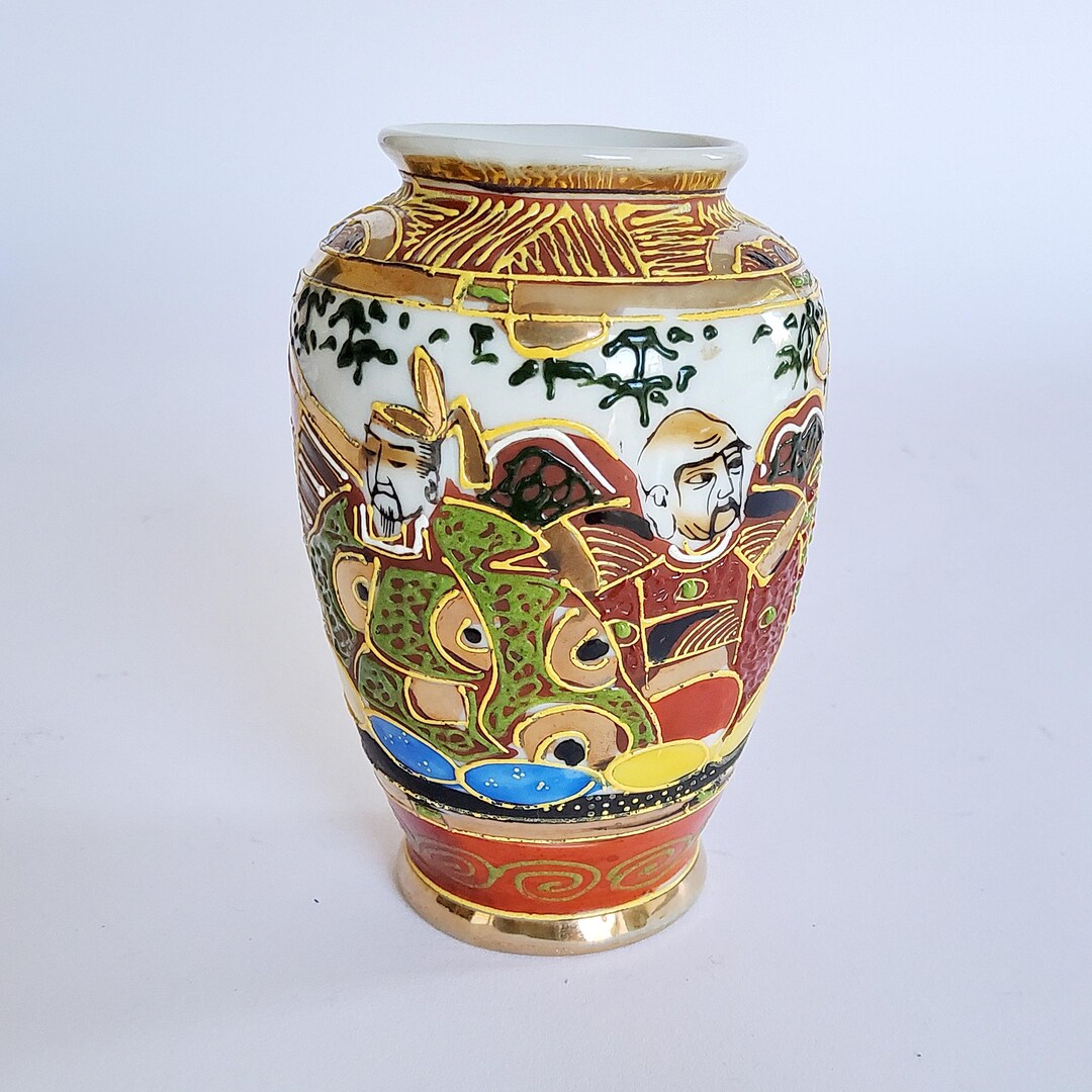 Small Japanese Vase Porcelain, 9.5 Cm, 80s, Red Asian Vase, Samurai ...