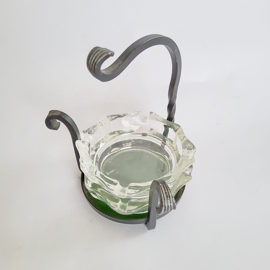 Iron Stand for Ashtray, 2 Glass Ashtrays in Wrought Iron Frame ...