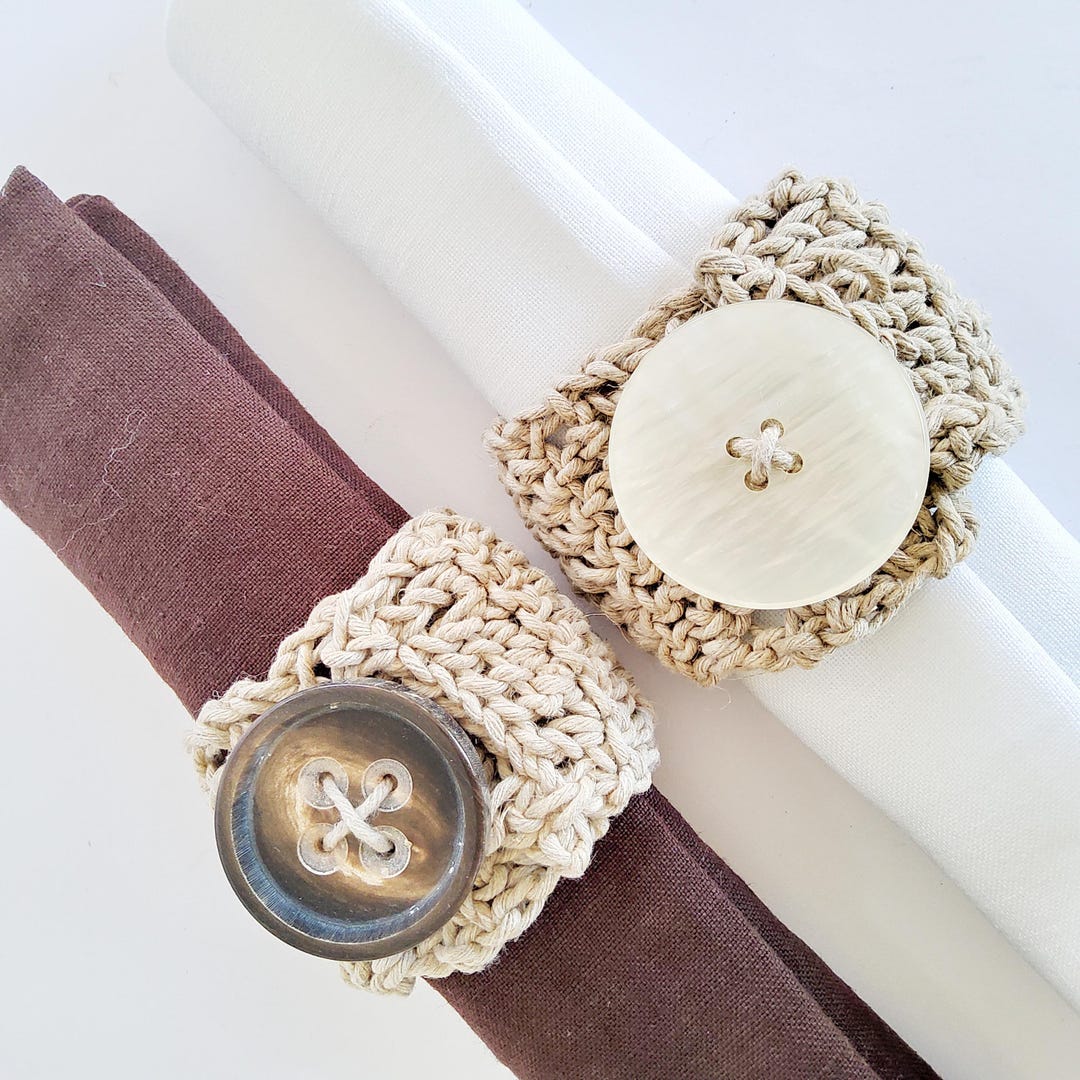 2 Napkin Cuffs Made of Cord With a Giant Button, Napkin Rings Shabby ...