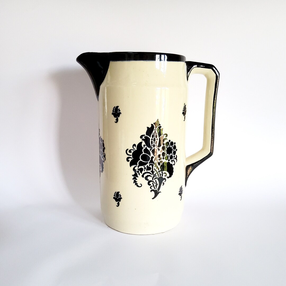 Old Jug Washing Set, Black and White Large Water Jug, Large Ceramic Jug ...