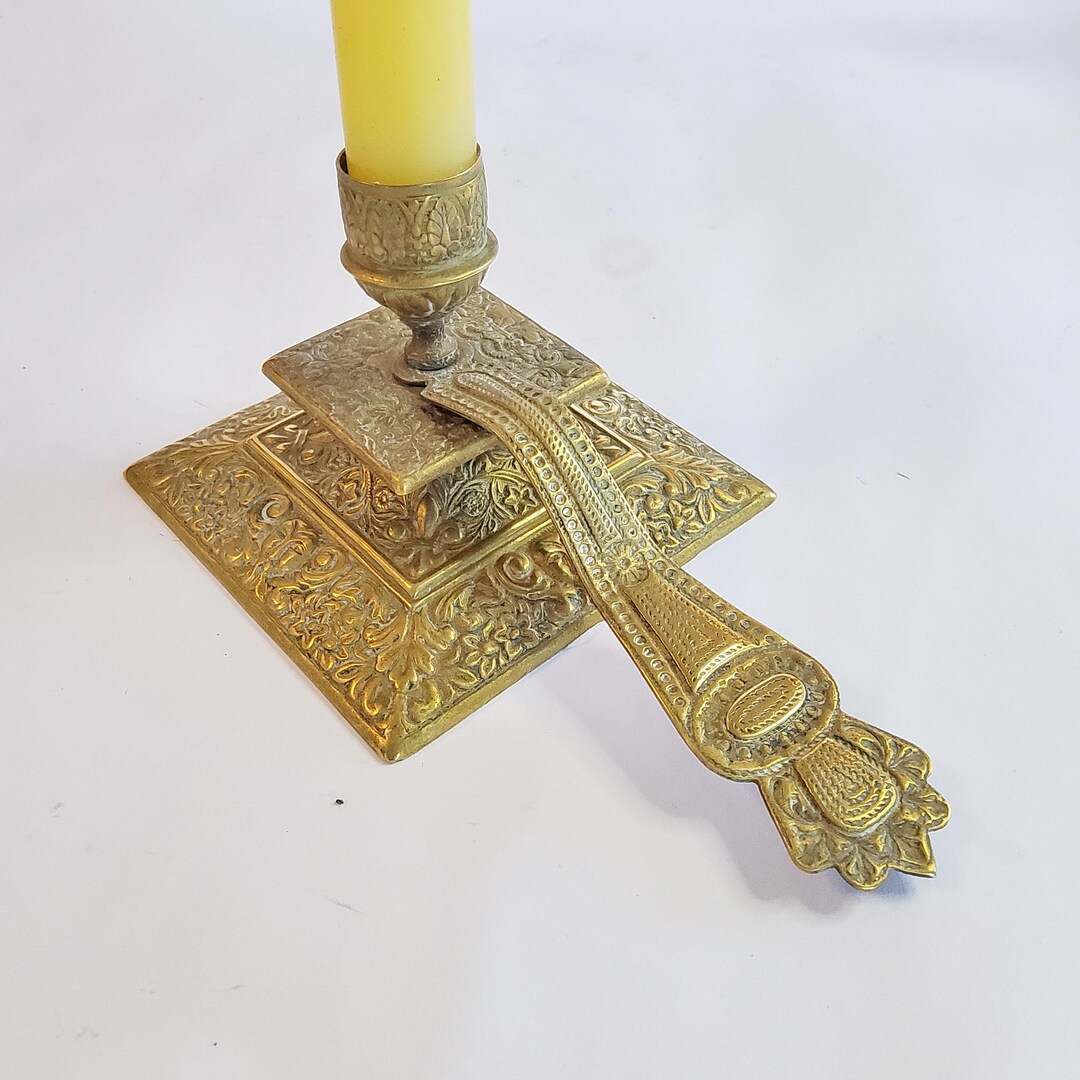 Candlestick Richly Decorated, With Handle, Old Ornate Brass Candlestick ...