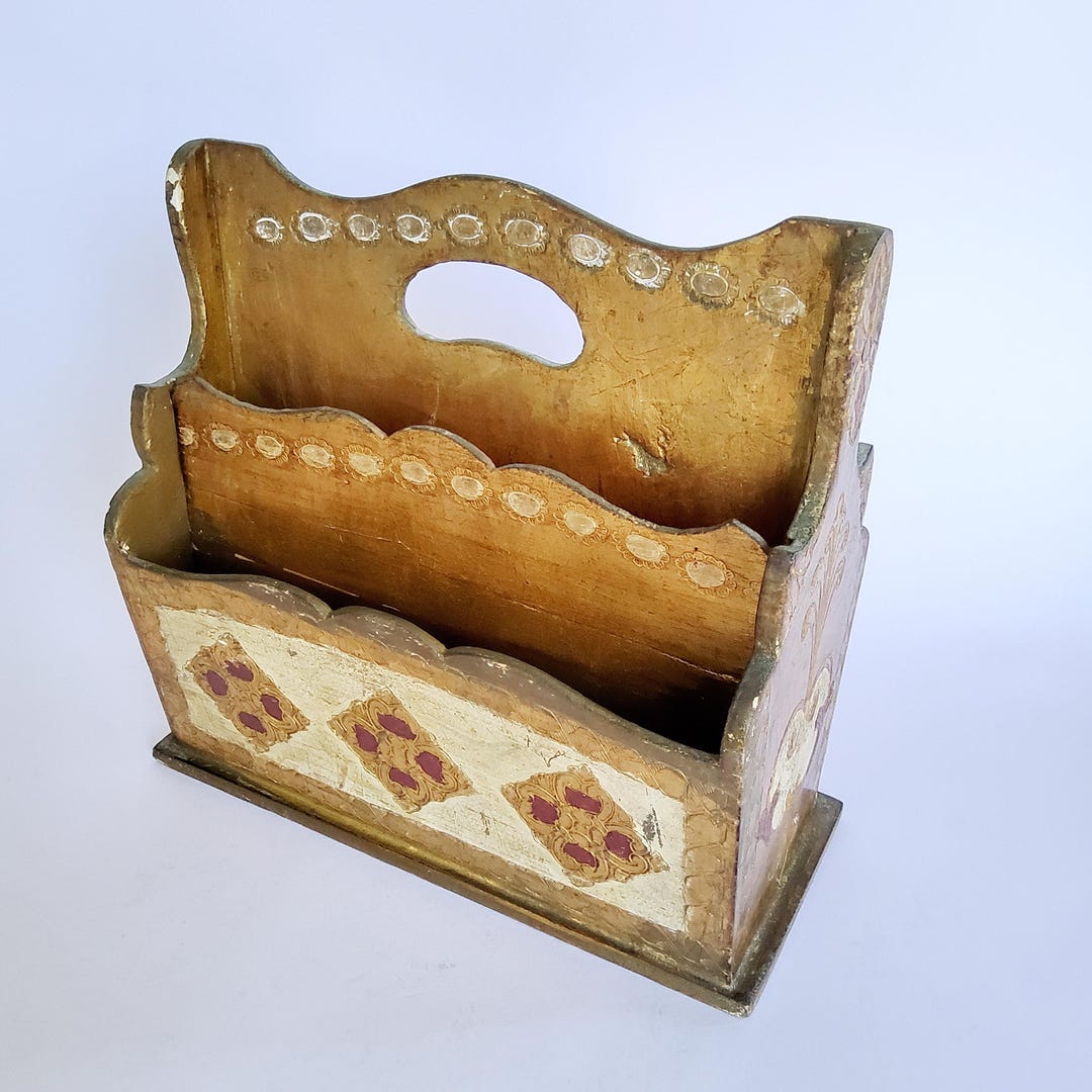 Florentine Letter Rack, Mail Sorter, Vintage Wooden Box Desk ...