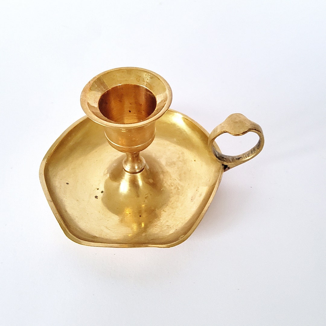 Old Chamber Candlestick, Brass, Vintage, Small Candle Holder ...