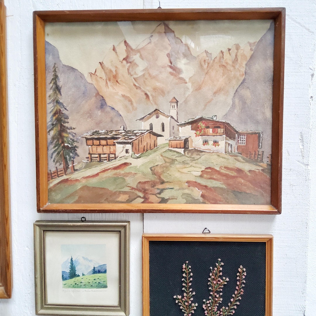Original Watercolor 35.5 X 29 Cm, Mountain Farm and Mountains, Autumn ...