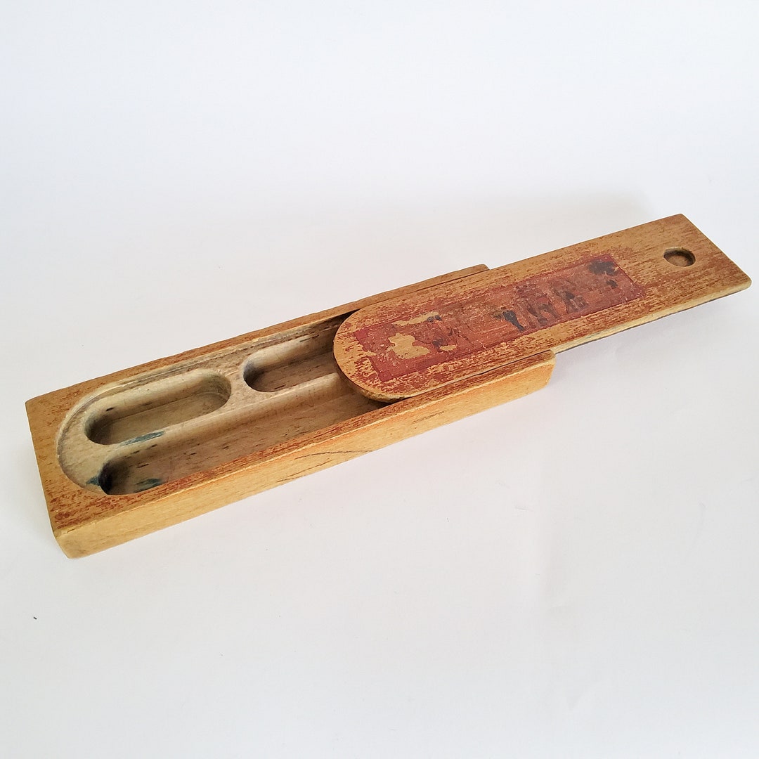 Old Wooden Pencil Box Wooden Pencil Box With Lid ABC - Etsy