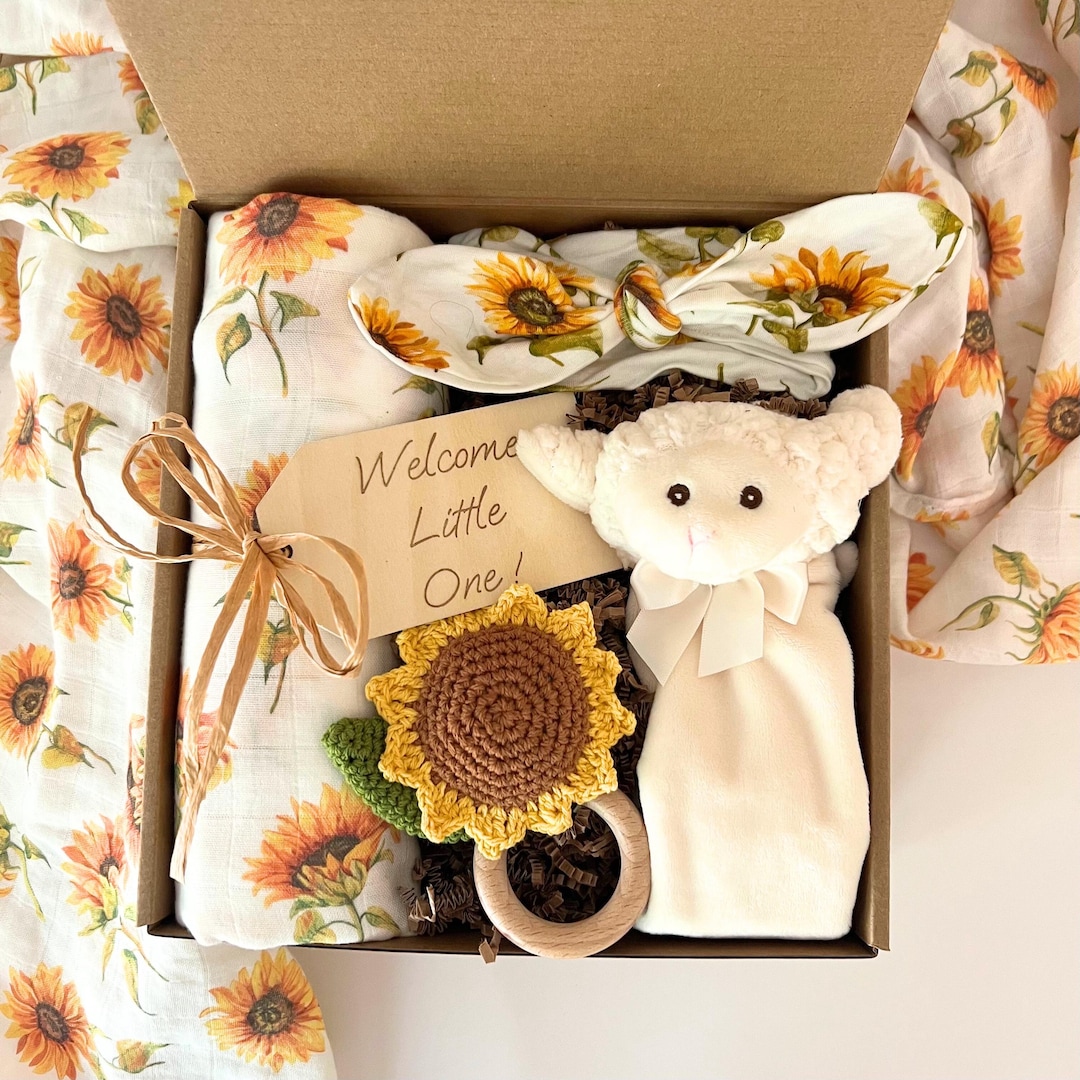 Baby Girl Gift Box: Bamboo Swaddle, Lamb Lovey & Crochet Flower - Etsy