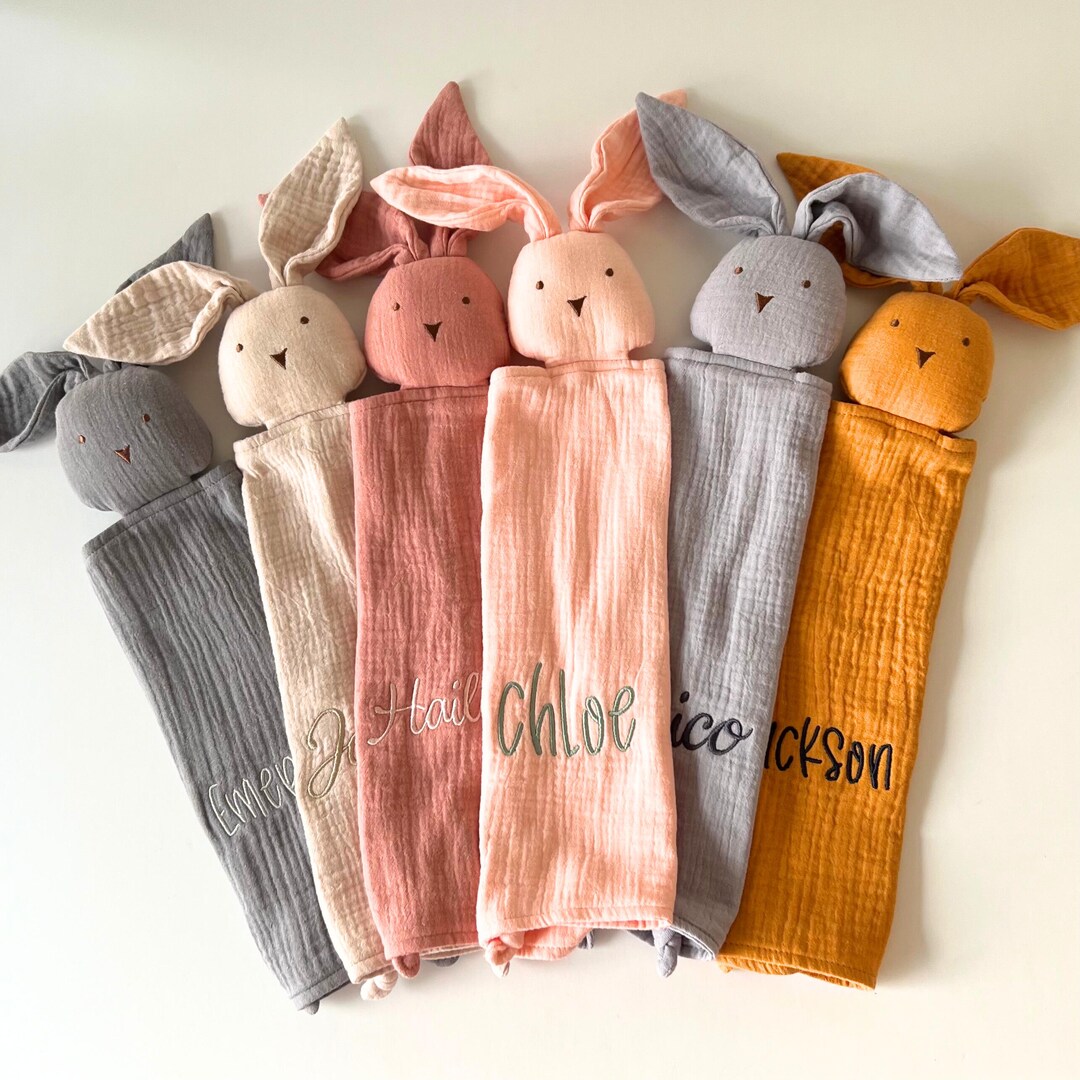 Muslin Cotton Rabbit Lovey, Cuddle Cloth, Embroidered Name, Baby Gift ...