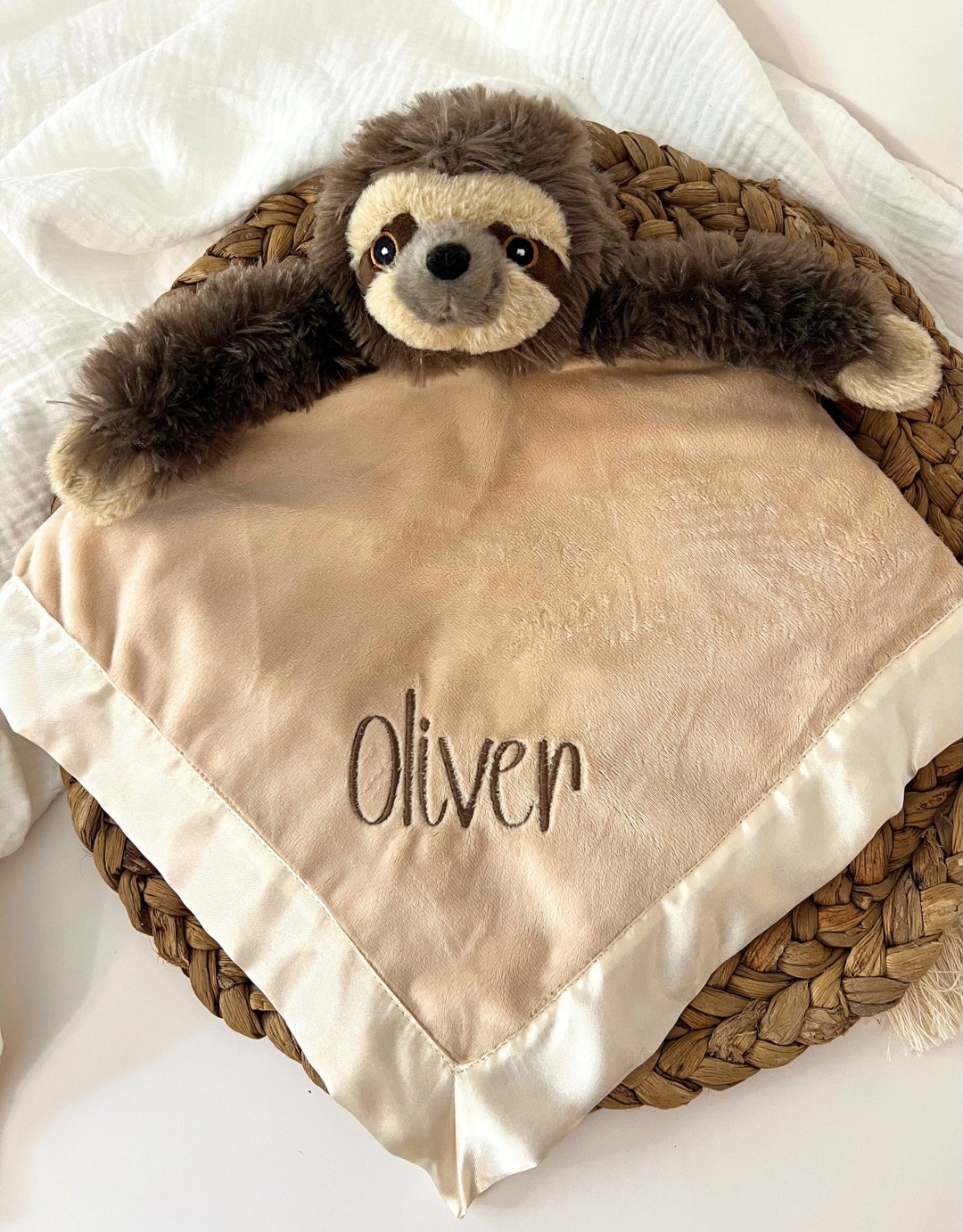 Embroidered Sloth Baby Lovey, Plush Security Blanket, Personalized Gift ...
