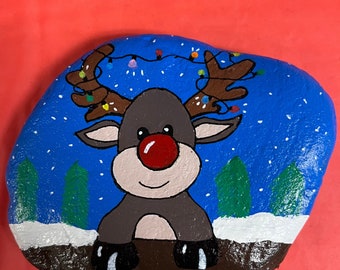 Reindeer Painted Rock - Etsy