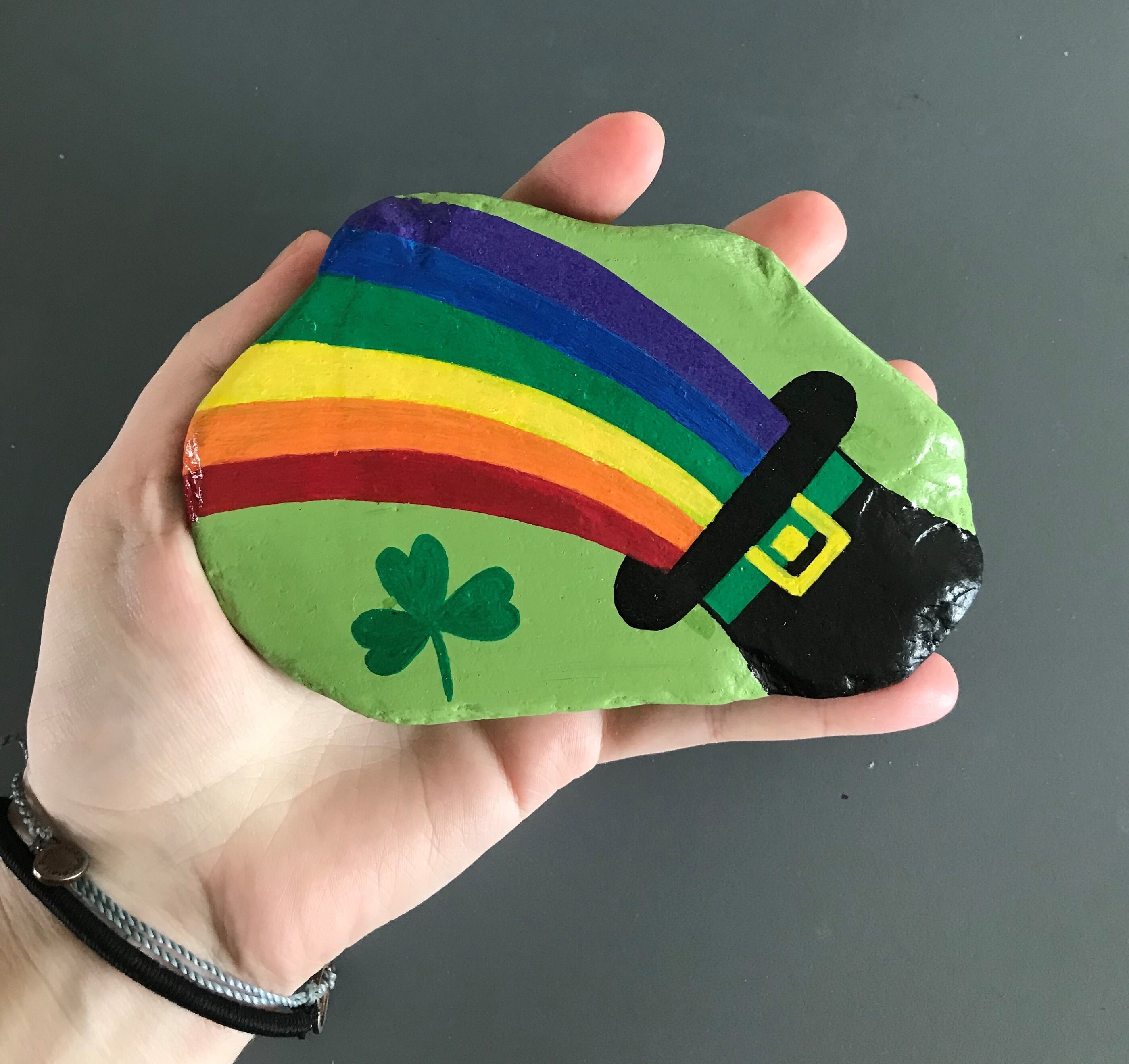 St. Patrick's Day Rainbow Painted Rock - Etsy