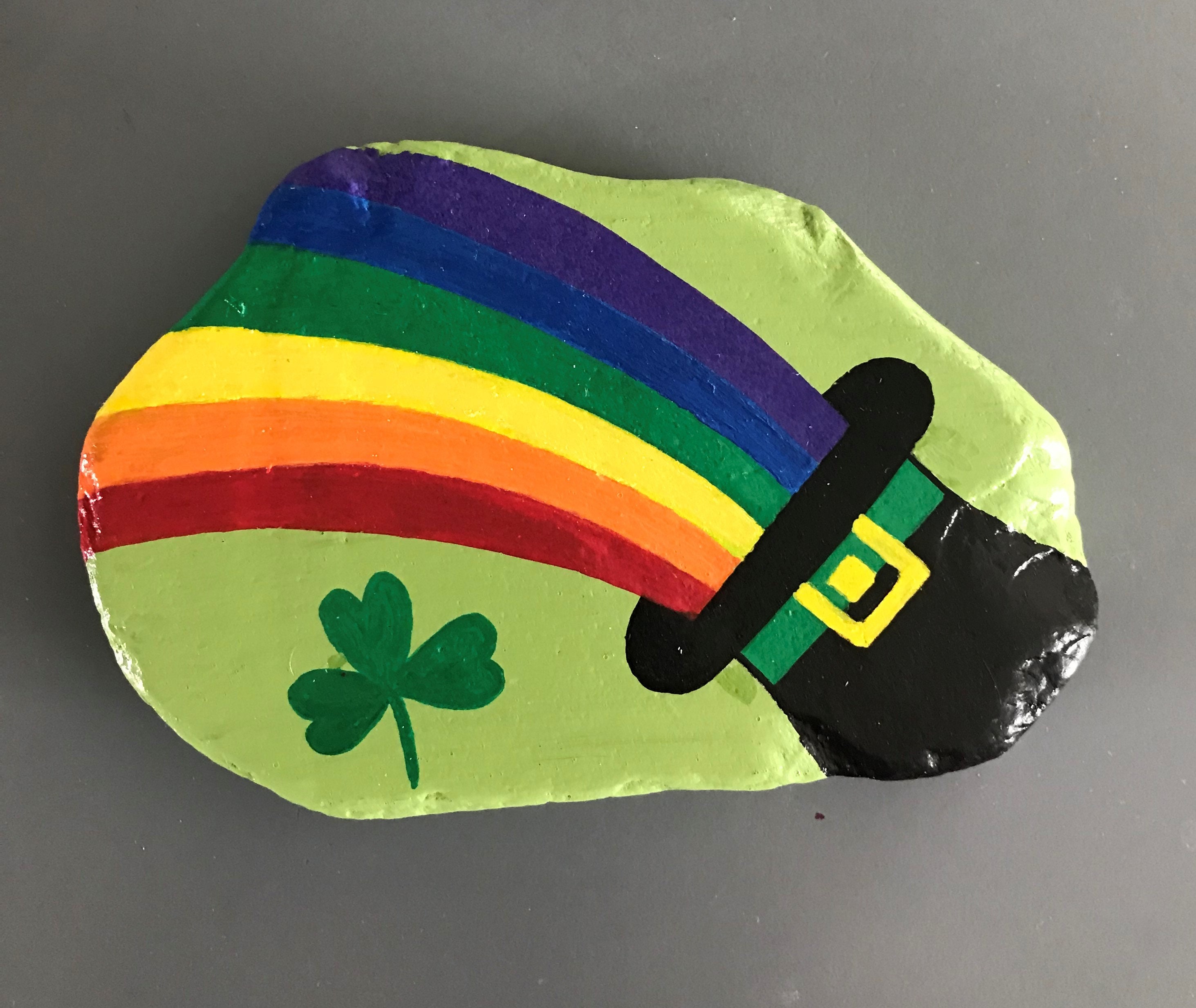 St. Patrick's Day Rainbow Painted Rock - Etsy