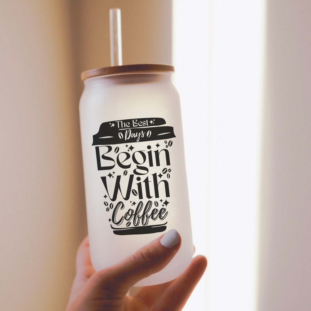 Iced Coffee Glass With Bamboo Lid and Straw, 16 Oz., Coffee Aesthetic ...