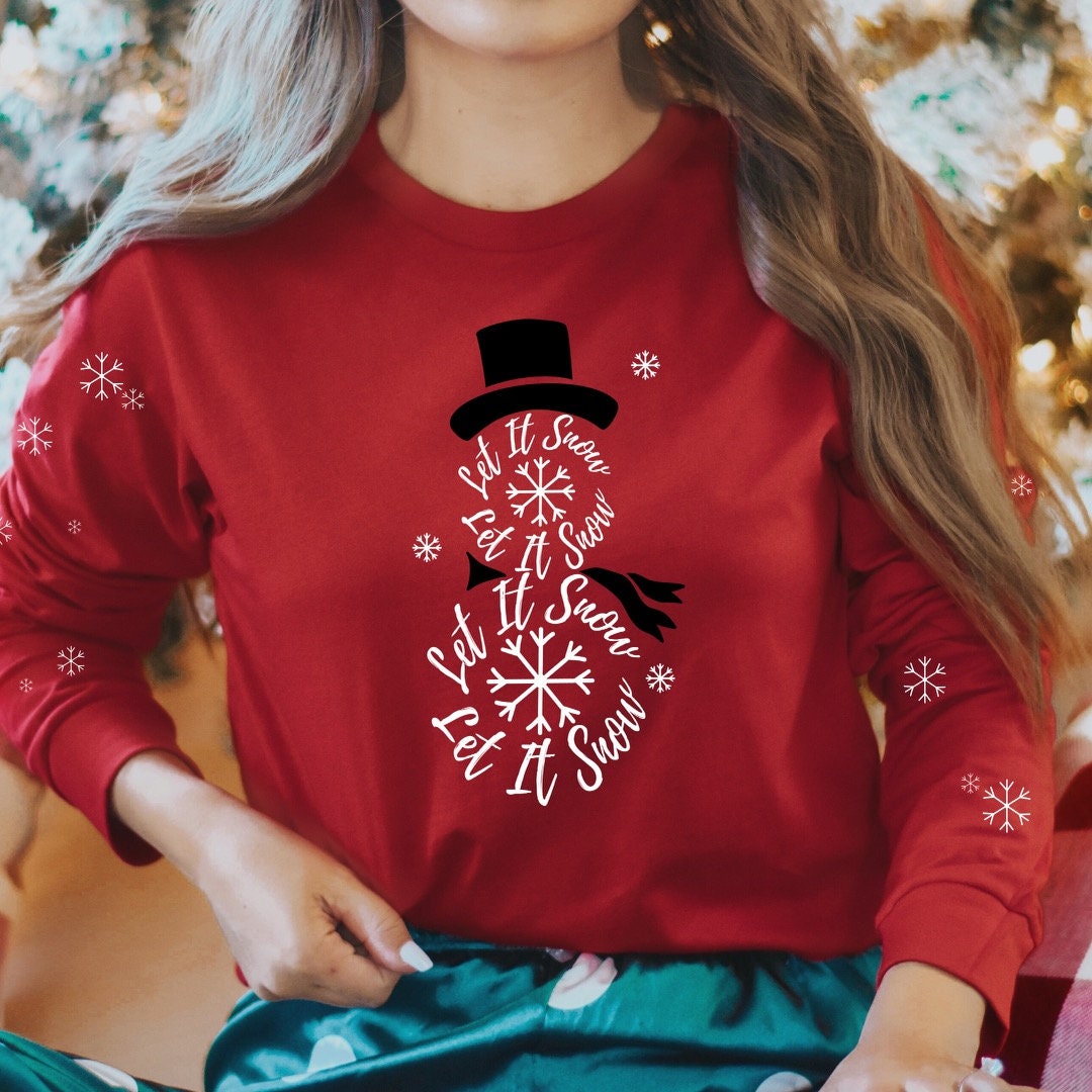 Let It Snow Long Sleeve T-shirt, Christmas Shirt, Snowman Shirt ...