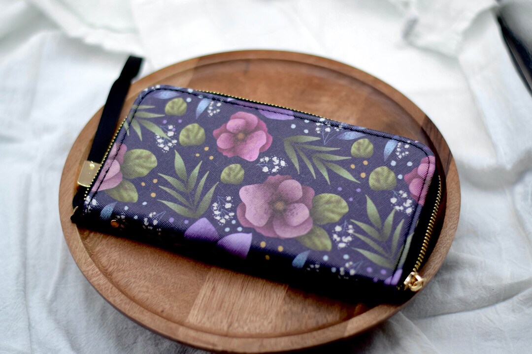 Blue Hydrangea Flower Clutch Wallet, Zipper Wallet Women, Blue Floral ...