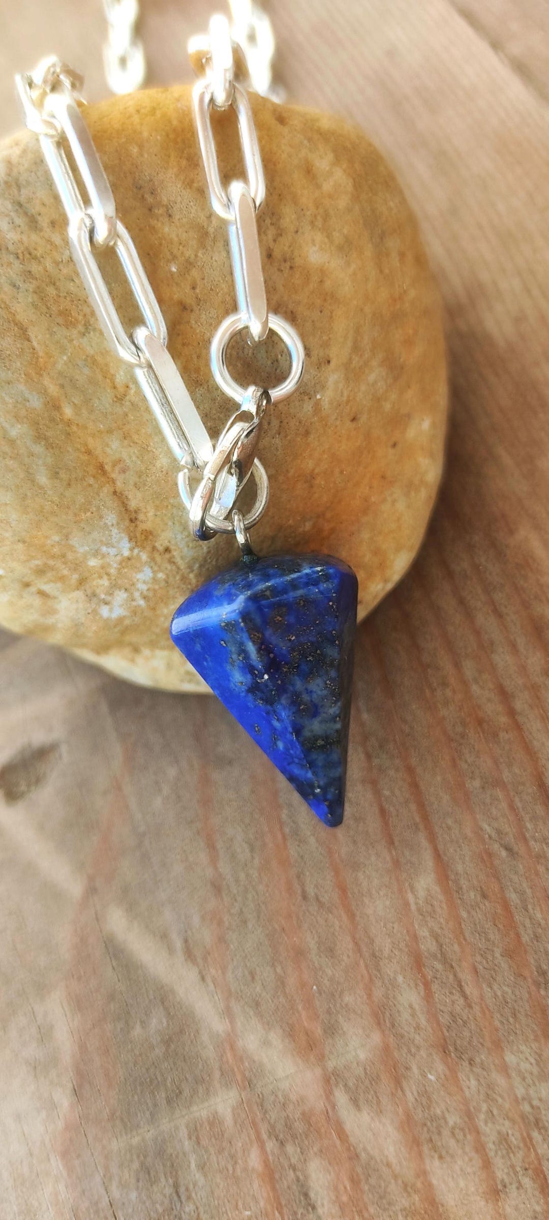 Lapis Lazuli Pendulum Paperclip Chain Necklace, Lariat Natural Blue ...
