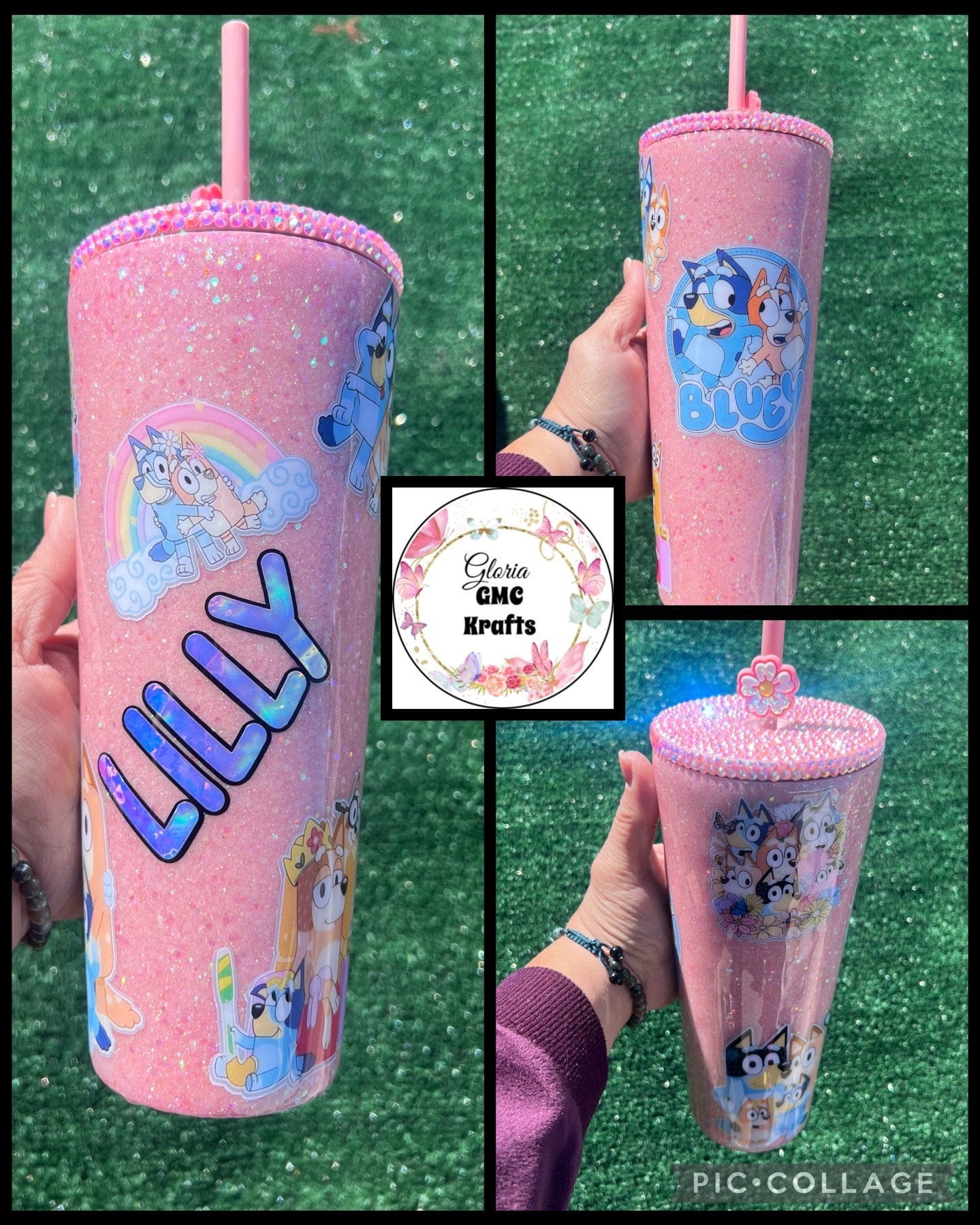 24oz Inspirated Bluey /glitter Tumbler. Bingo Acrylic Cup With ...