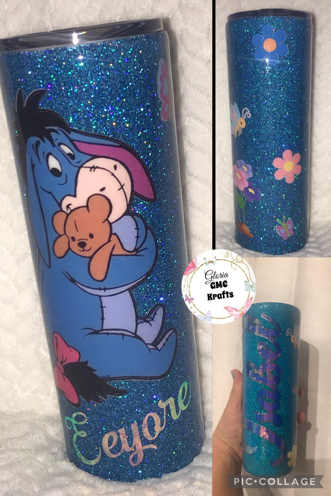 20oz Skinny Tumbler| Inspired Eeyore Tumbler| Glitter Tumbler| Pooh Bear Tumbler| - Etsy