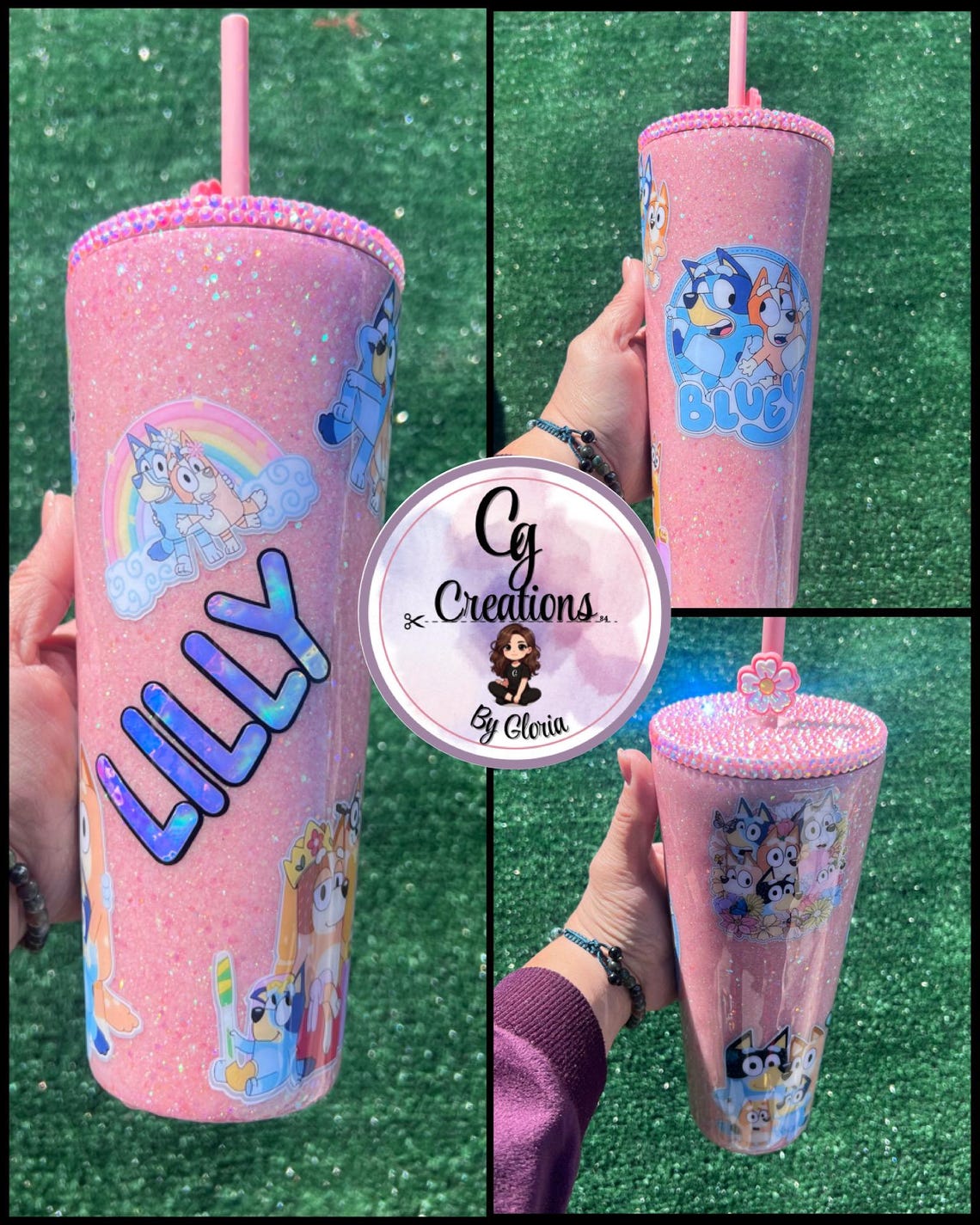 24oz Inspirated Bluey /glitter Tumbler. Bingo Acrylic Cup With ...