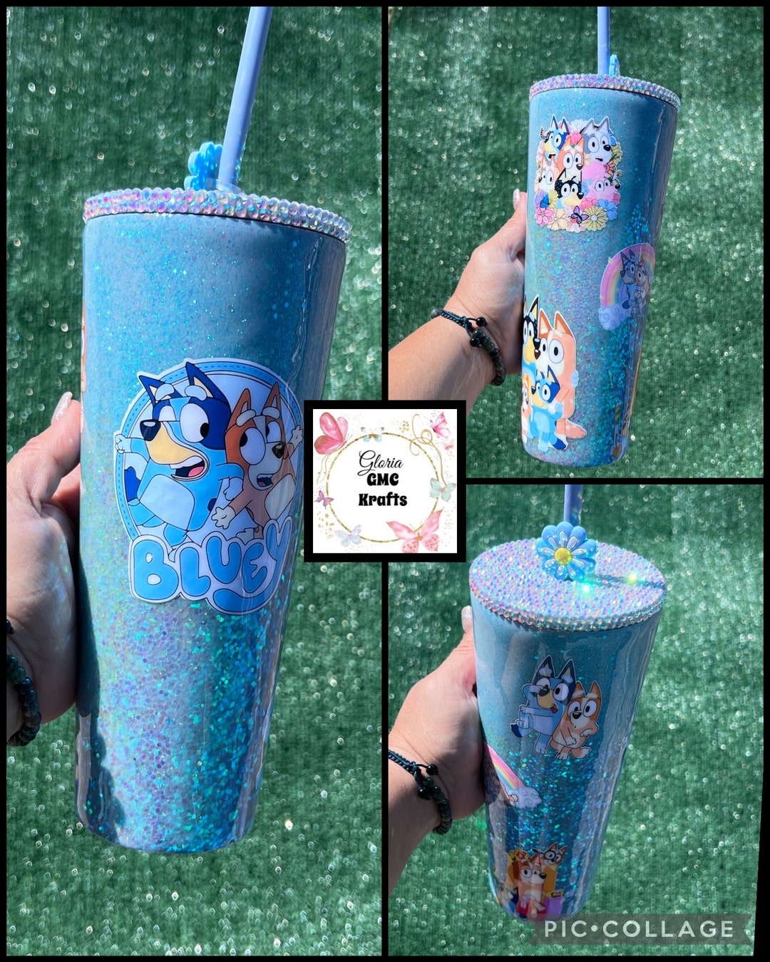 24oz Inspirated Bluey /glitter Tumbler. Bingo Acrylic Cup With ...