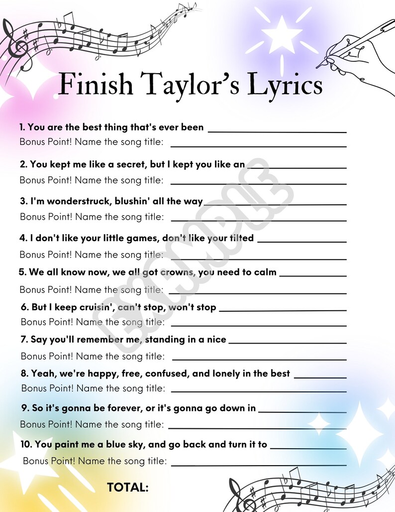 Swiftie Party Games Bundle - Taylor Swift Inspired Activities ...