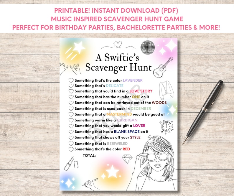 Swiftie Scavenger Hunt - Taylor Swift Birthday Party Games - Etsy