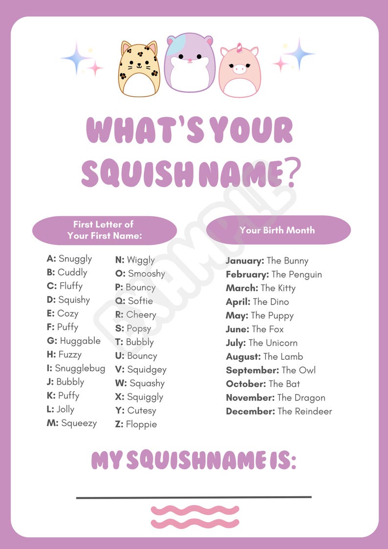 Squish Themed Printable Party Games for Kids – Easy Digital Download ...