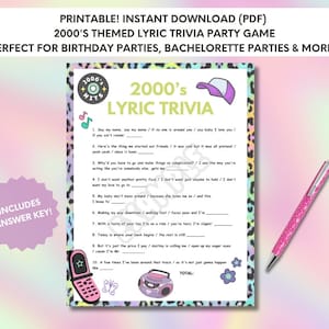 2000’s Lyric Trivia - Y2K Party Theme Activity - Fun for Bachelorette ...