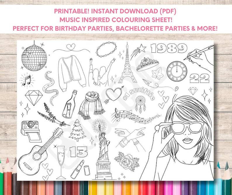 Swiftie Printable Coloring Page - Taylor Swift Coloring Page - Birthday ...