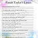 Swiftie Lyric Challenge - Taylor Swift Birthday Party Games - Etsy
