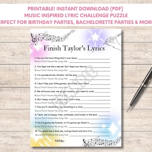 Swiftie Lyric Challenge - Taylor Swift Birthday Party Games - Etsy