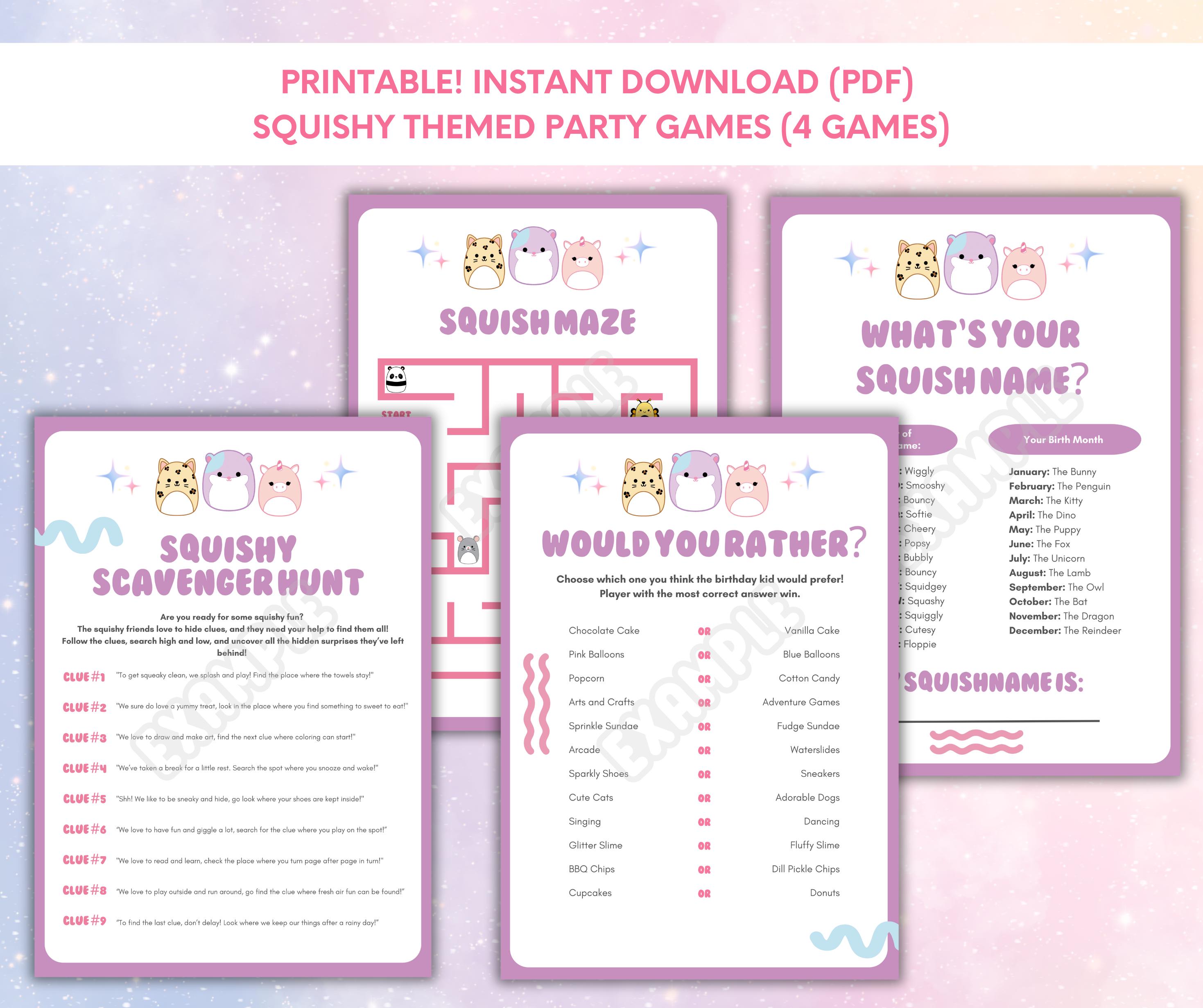 Squish Themed Printable Party Games for Kids – Easy Digital Download ...