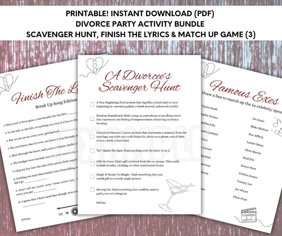 Divorce Party Game Bundle - Newly Single Printable Activity - Ladies ...