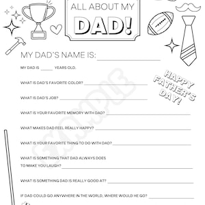 All About My Dad Questionnaire Coloring Sheet | Perfect Father's Day ...