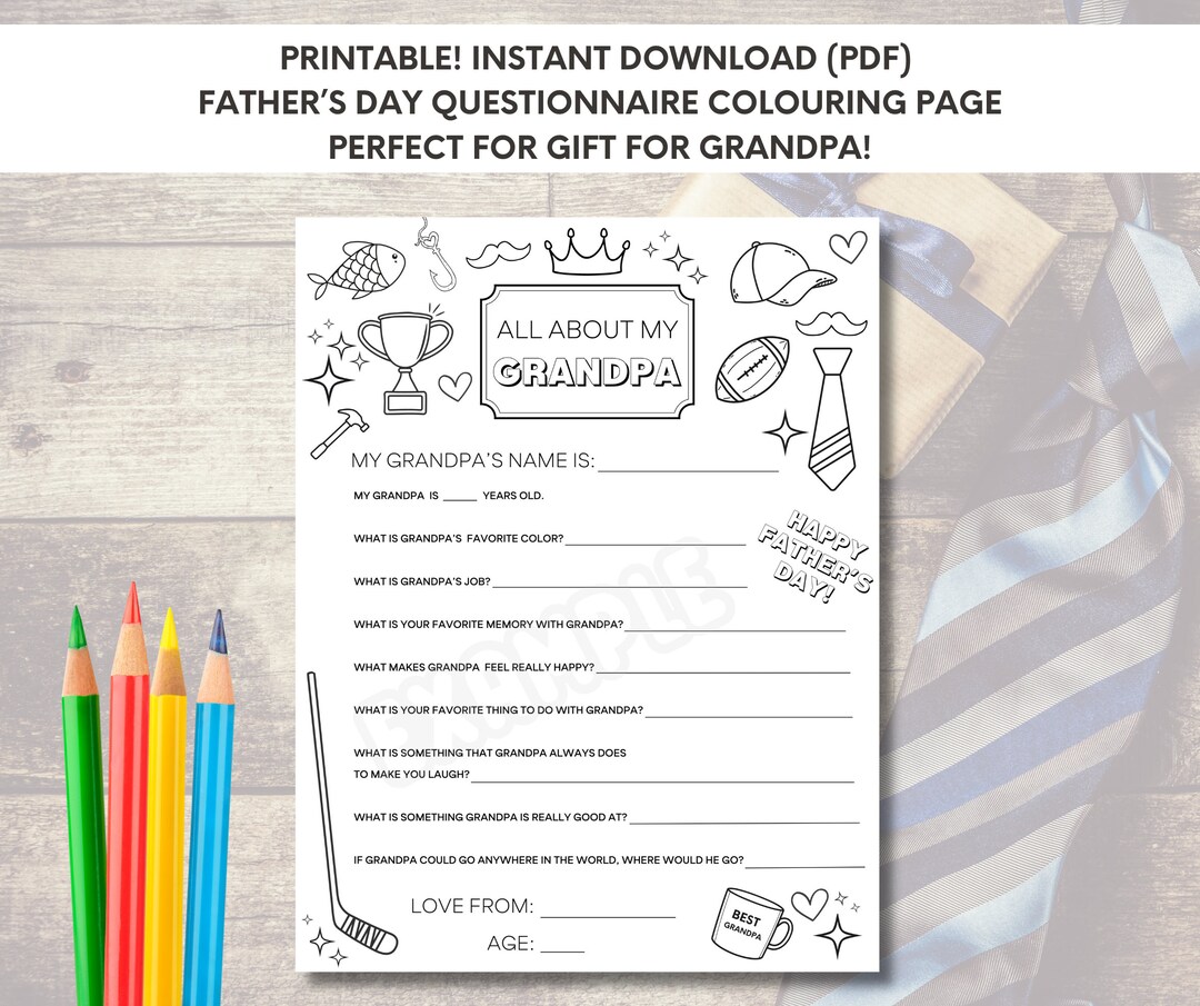 All About My Grandpa Questionnaire Coloring Sheet | Perfect Father's ...