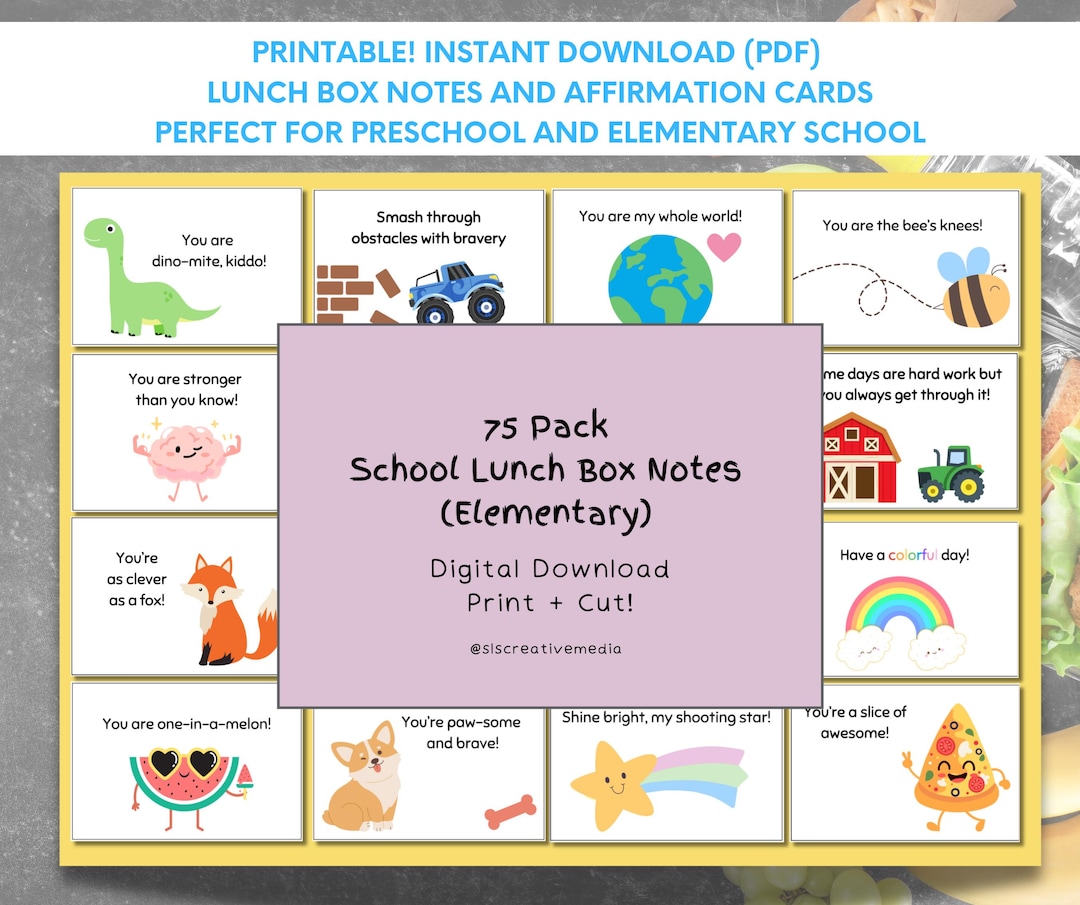 Affirmation Cards Kids - School Lunch Box Notes - 75 Different Cards ...