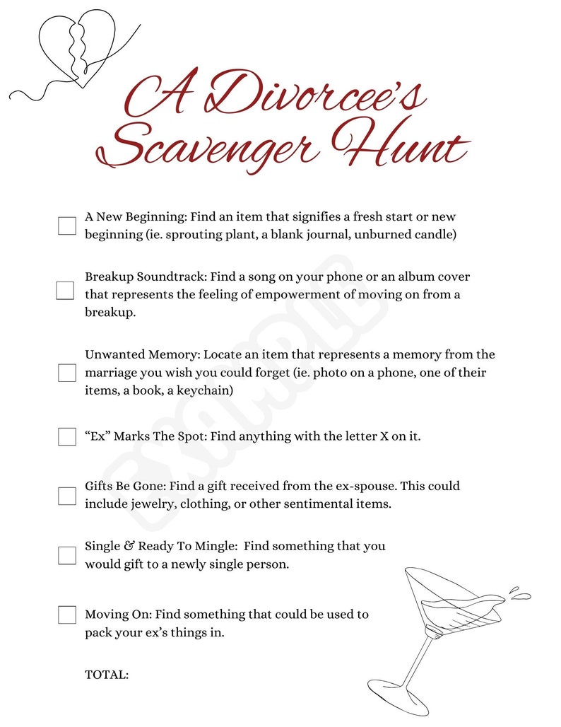 Divorce Party Game - Newly Single Printable Activity - Ladies Night ...