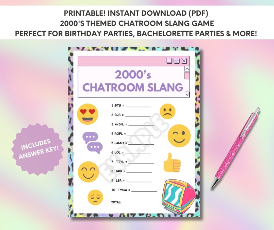 2000’s Chatroom Slang Trivia Game - Y2K Party Theme Activity - Fun for ...