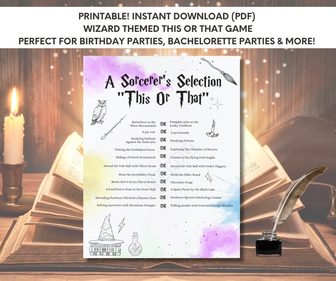 Wizard Theme Party Game - Printable Bachelorette or Birthday Activity ...