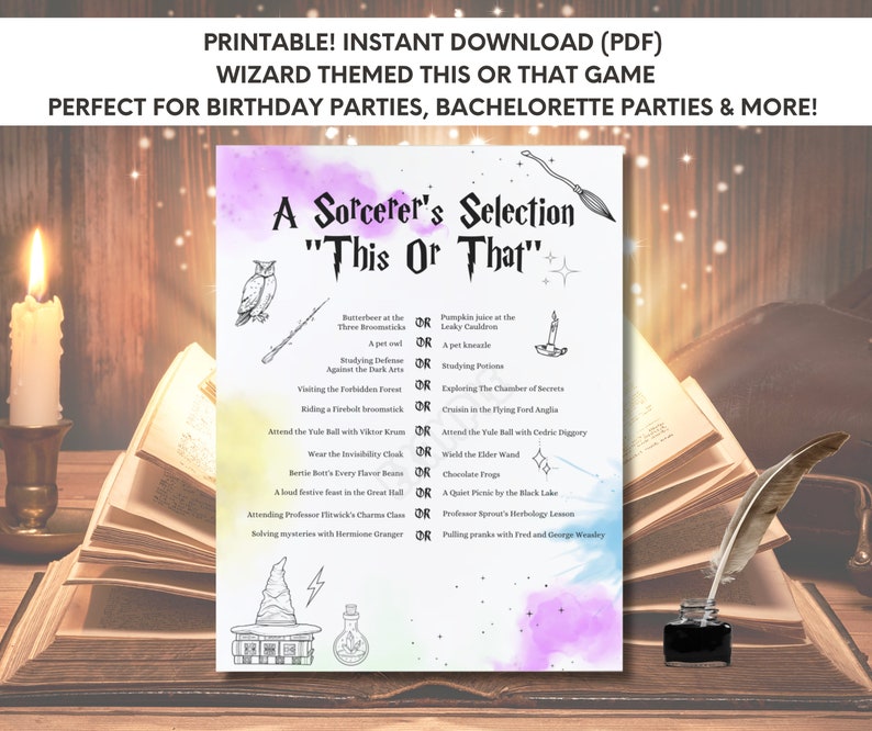 Wizard Theme Party Game - Printable Bachelorette or Birthday Activity ...