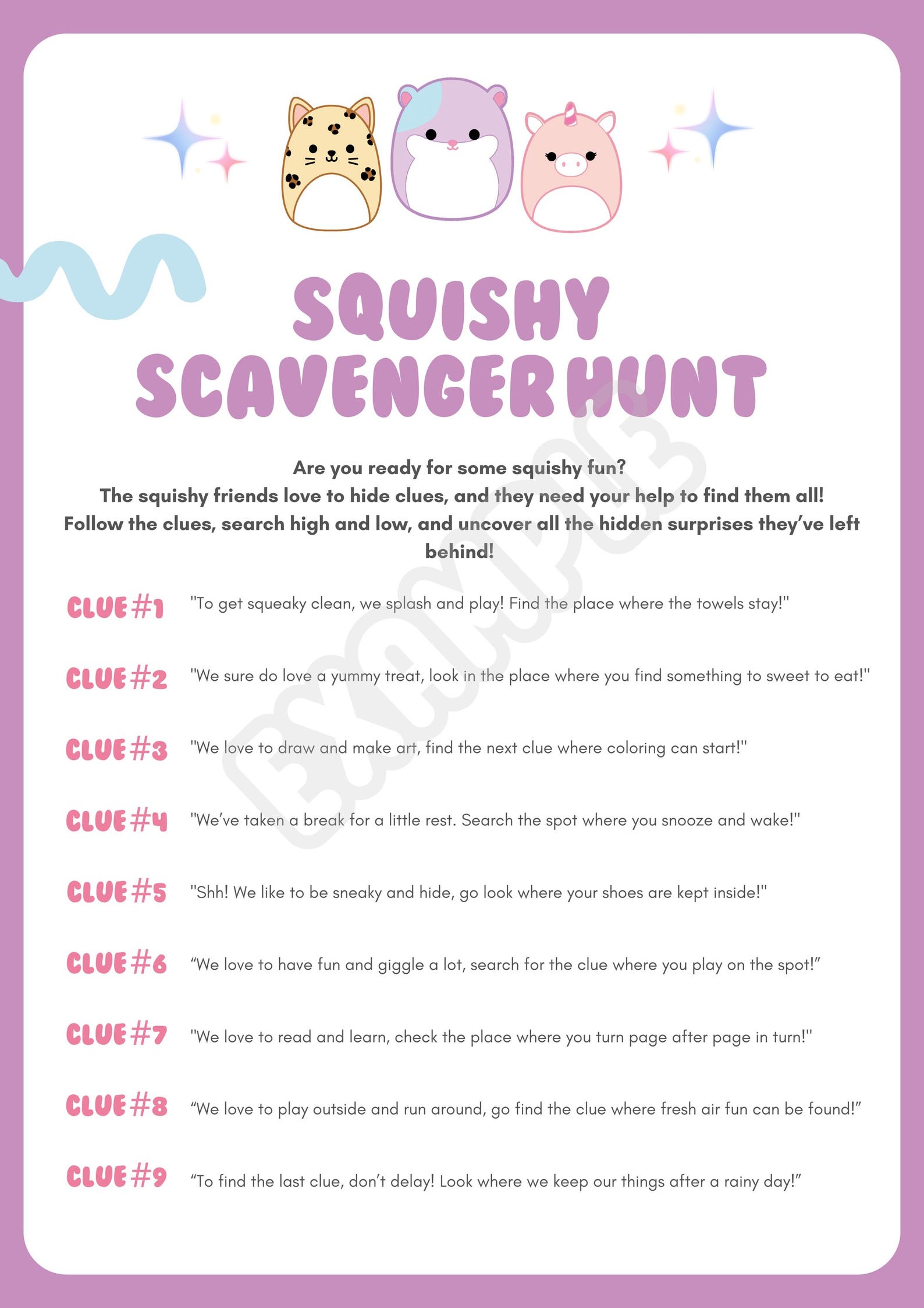 Squish Themed Printable Party Games for Kids – Easy Digital Download ...